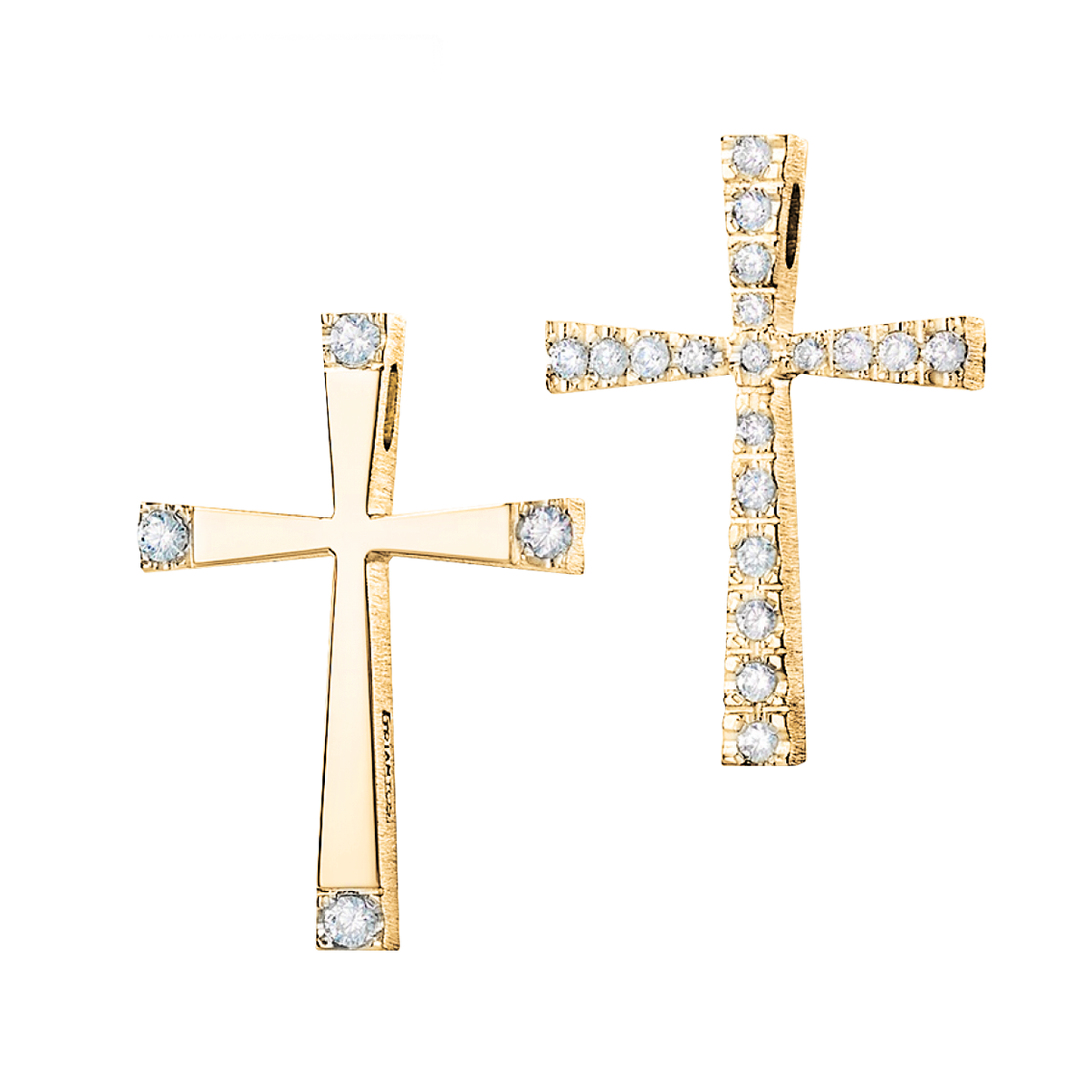 14K Yellow Gold Cross Pendant with Brushed Effect and Stones – Triantos ...